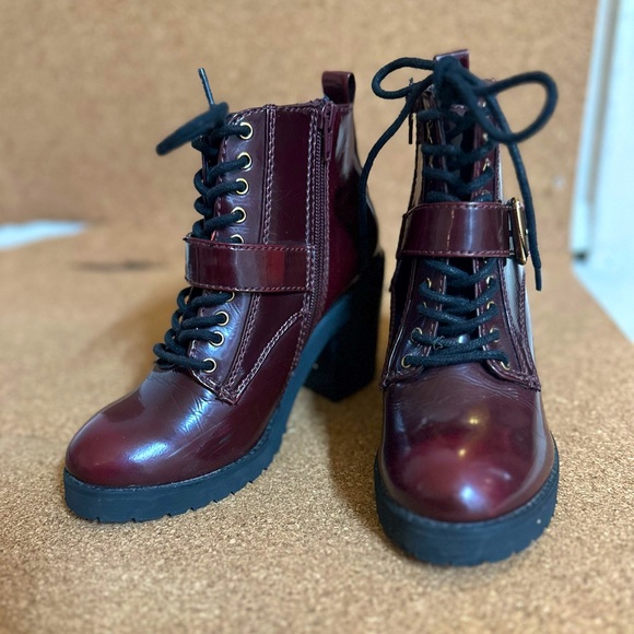 Aldo | Shoes | Aldo Womens Combat Boot In Rich Maroon Pu Leather With ...